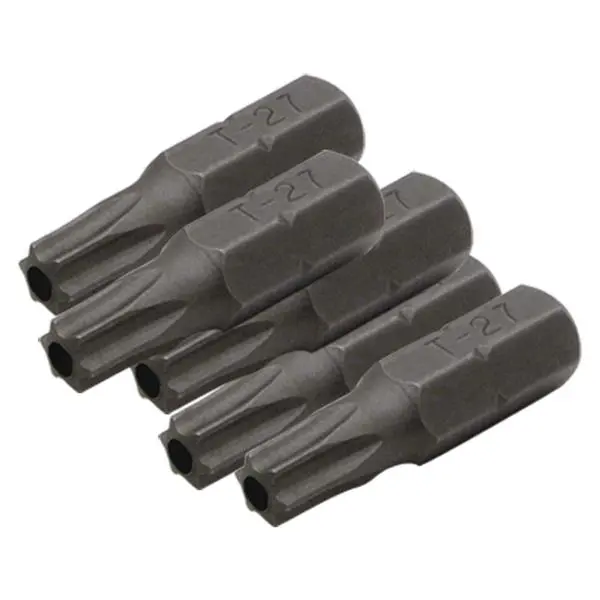 Hardware Tools - T-27 Bit for 6-Lobe Fasteners 5 Pack - Unplated Steel