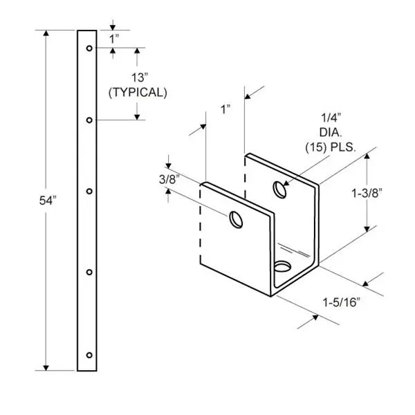 Bracket - Continuous U-Bracket for 1" - Aluminum