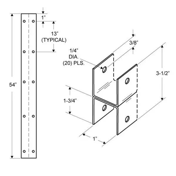 Bracket - Continuous 1" to 1" H-Bracket - Stainless Steel